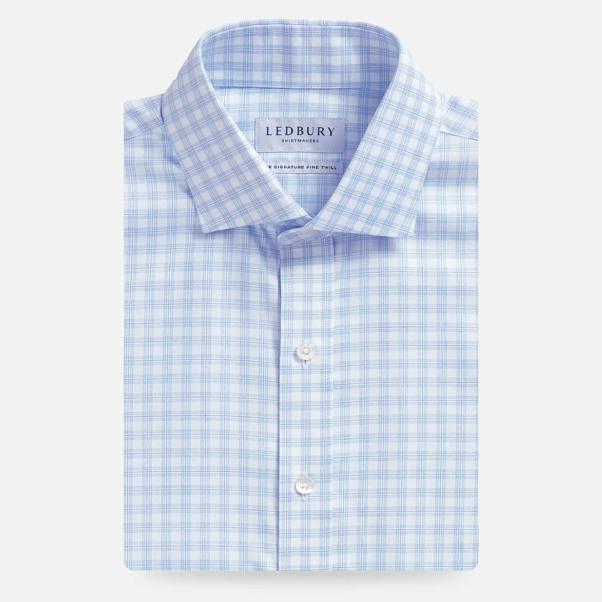 Light Blue Check Dress Shirt Fine Twill | Ledbury