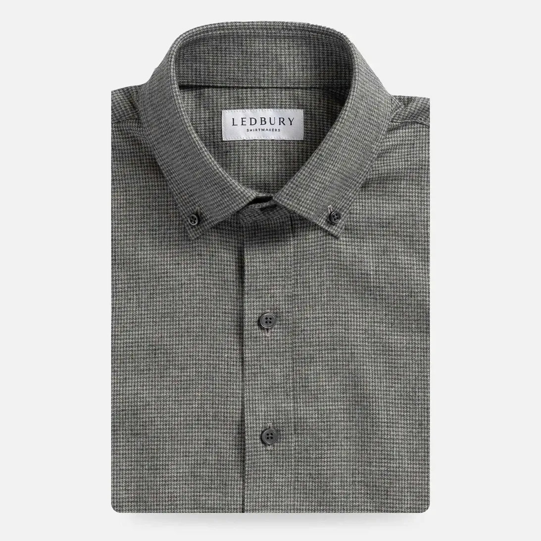 Grey Houndstooth Flannel Shirt Brushed Twill | Ledbury