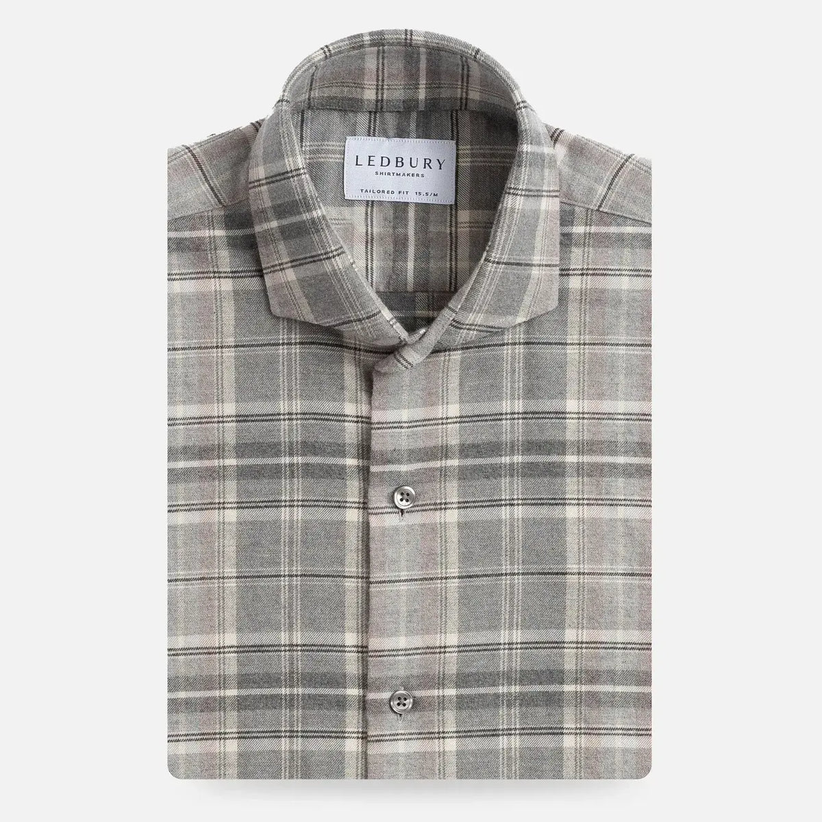 Light Grey Callisto Plaid Custom Shirt | Brushed Cotton Flannel | Ledbury